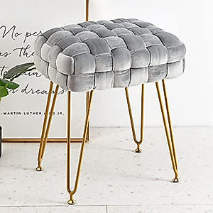 LUE BONA Vanity Stool Footrest, Light Grey, Leather