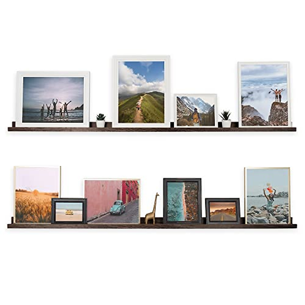 Rustic State Ted 72" Wall Mount Extra Long Narrow Picture Ledge Photo Frame Display - Wooden Floating Shelf for Living Room Office Kitchen Bedroom Bathroom - Burnt Brown - Set of 2