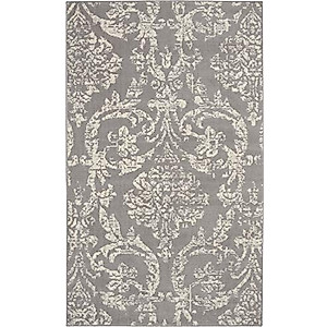 Nourison Jubilant Damask Grey 3' x 5' Area -Rug, Easy -Cleaning, Non Shedding, Bed Room, Living Room, Dining Room, Kitchen (3x5)