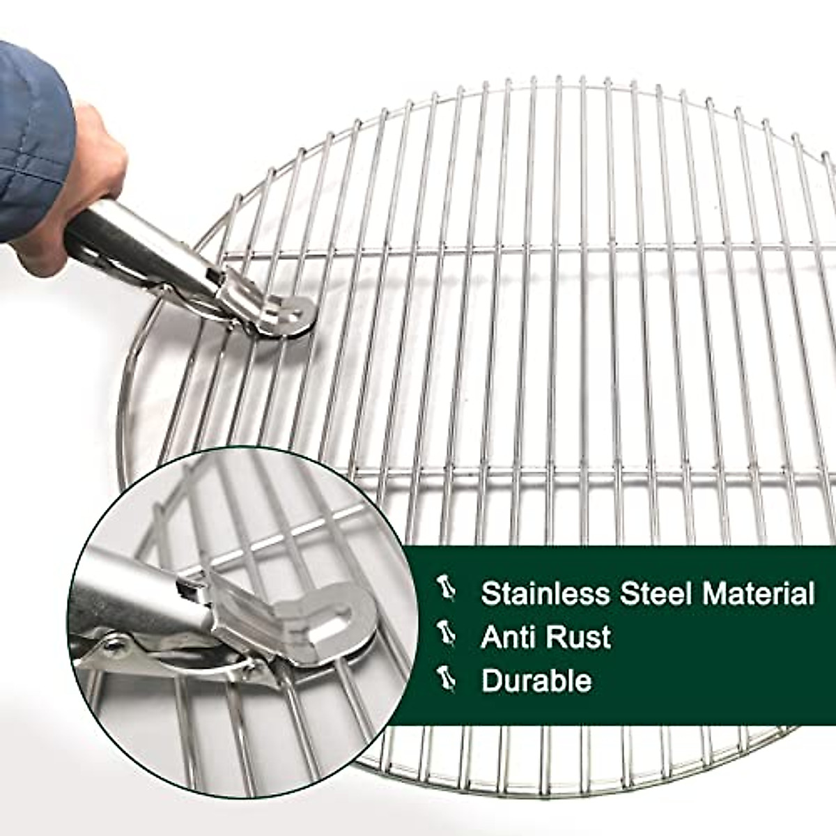 Quantfire Grill Grate Lifter Gripper, Stainless Steel Grate Grabber, Grill Grate Lifter Tool for Big Green Egg,Kamado Joe,Charcoal Grill Smoker,Weber,Primo,Grill Dome