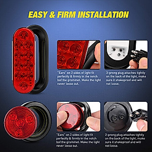 Nilight - TL-34 2PCS Steel Trailer Light Boxes Housing Kit w/6Inch Oval Red LED Tail Lights 2 Inch Round Side Marker w/Grommet Plugs Wire connectors, Years Warranty