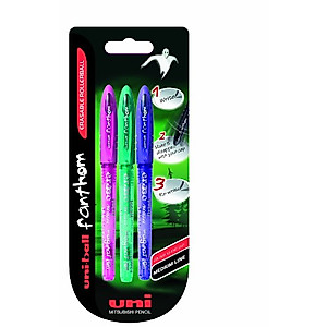 uni-ball Fanthom UF-202 Eraseable Ink Gel Rollerball Pen - Pink/Green/Violet, Pack of 3