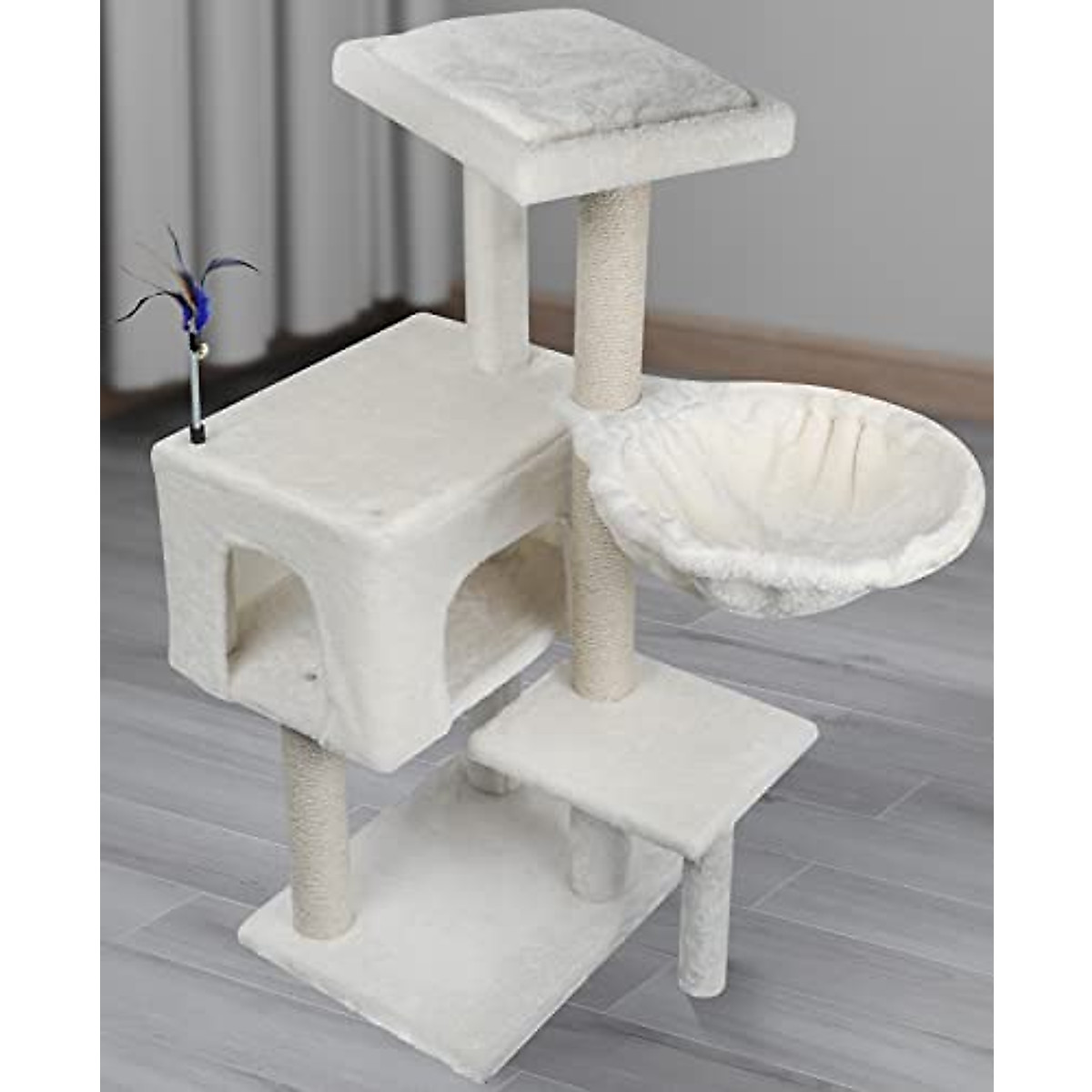 AIWIKIDE Cat Tree Has Scratching Toy with A Ball Activity Centre Cat Tower Furniture Jute-Covered Scratching Posts,Beige