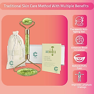 Cytari Chi Jade Rolling Kit 100% Natural Jade Roller | Anti Aging Massage and Lymph Drainage Tool for , Eye, Neck, Body |Wrinkles, and Fine Lines