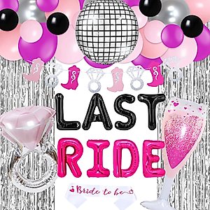 READIGO Hot Pink Babe Girl Last Ride Bachelorette Party Decorations, Space Cowgirl Nashville Bachelorette Balloons Garland, Bridal Sash, Last Disco Rodeo Bridal Shower Party Backdrop