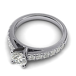 Women's Sterling Silver 1CT Classic 4-Prong Simulated Round Cut Diamond Solitaire Engagement Ring Large Side Stones (7)