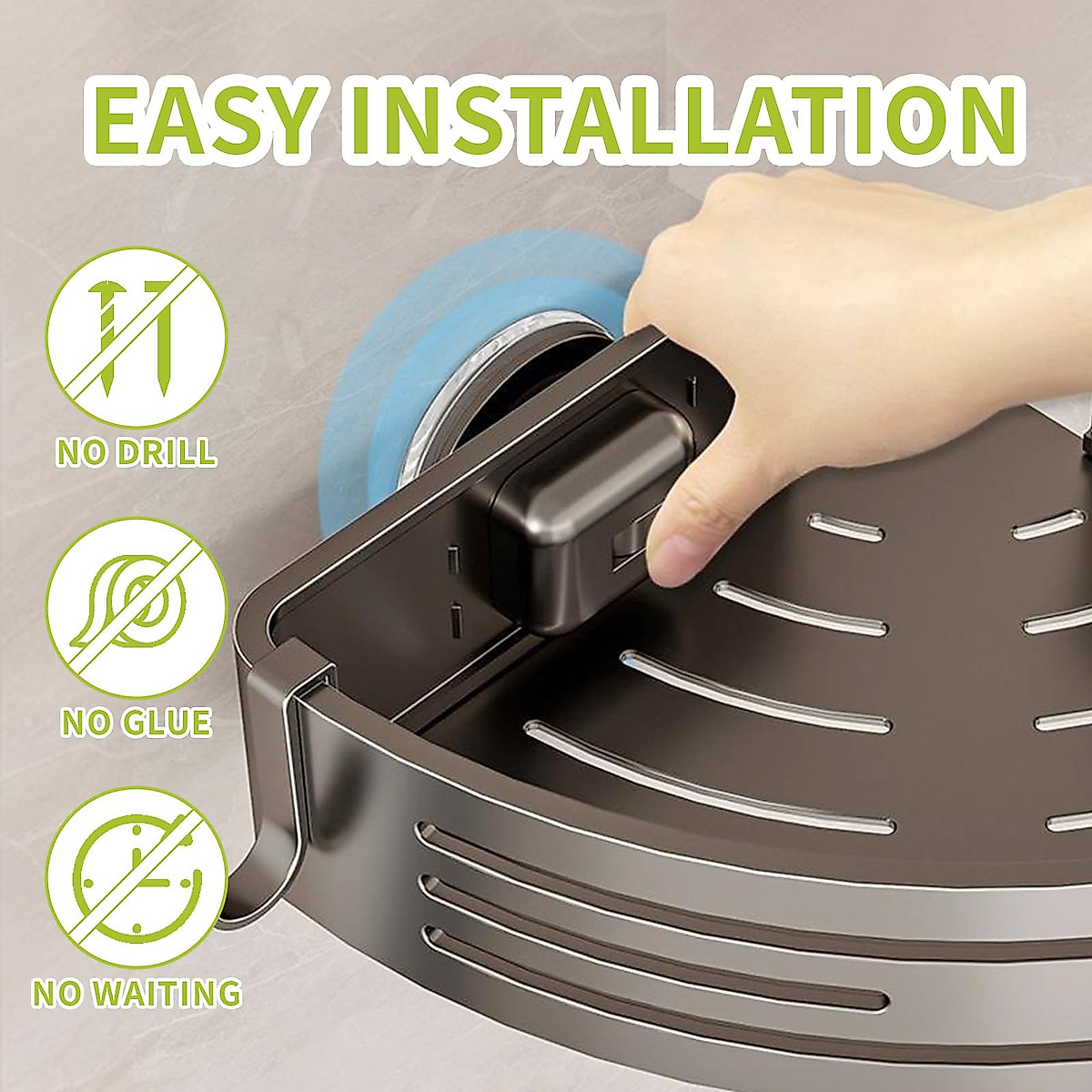 shengtianvdi Shower Caddy Suction Cup, Shower Shelves for Inside Shower, Grey Metal Shower Stroage NO-Drilling Bathroom Shower Organizer, Heavy Duty Shower Holder (Square shaped storage rack)