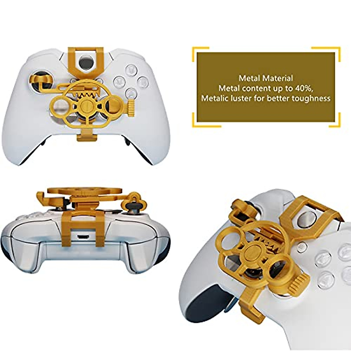 Onyehn 3D Mini Steering Wheel Case Replacement,Gaming Racing Wheel Simulation driver Plug-in for Xbox One/One S/one X/Elite Controller(Metallic gold)
