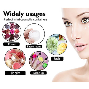 10 Pieces Small Travel Containers, 3/5/10/15/20 Gram Size Travel Jars, Cosmetic Travel Size Containers for Lotions and Creams, Plastic Sample Containers Jars with 12pcs Labels, 2pcs Mini Spatula