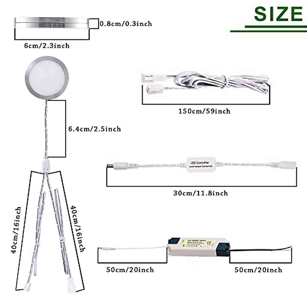 AIBOO Linkable LED Under Cabinet Lights Hardwired 12V Slim Aluminum Dimmable Puck Lights with Remote Control for Cupboard Lighting (4 Lights, Daylight White, NO Wall Plug)