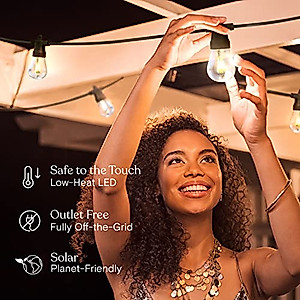 Brightech Ambience Pro – Solar Power Remote Control Outdoor String Lights with Edison Bulbs – 12 Shatterproof, Commercial Grade LED Waterproof Patio Christmas Lights – 1W, 3,000K, Non-Hanging, 27 ft