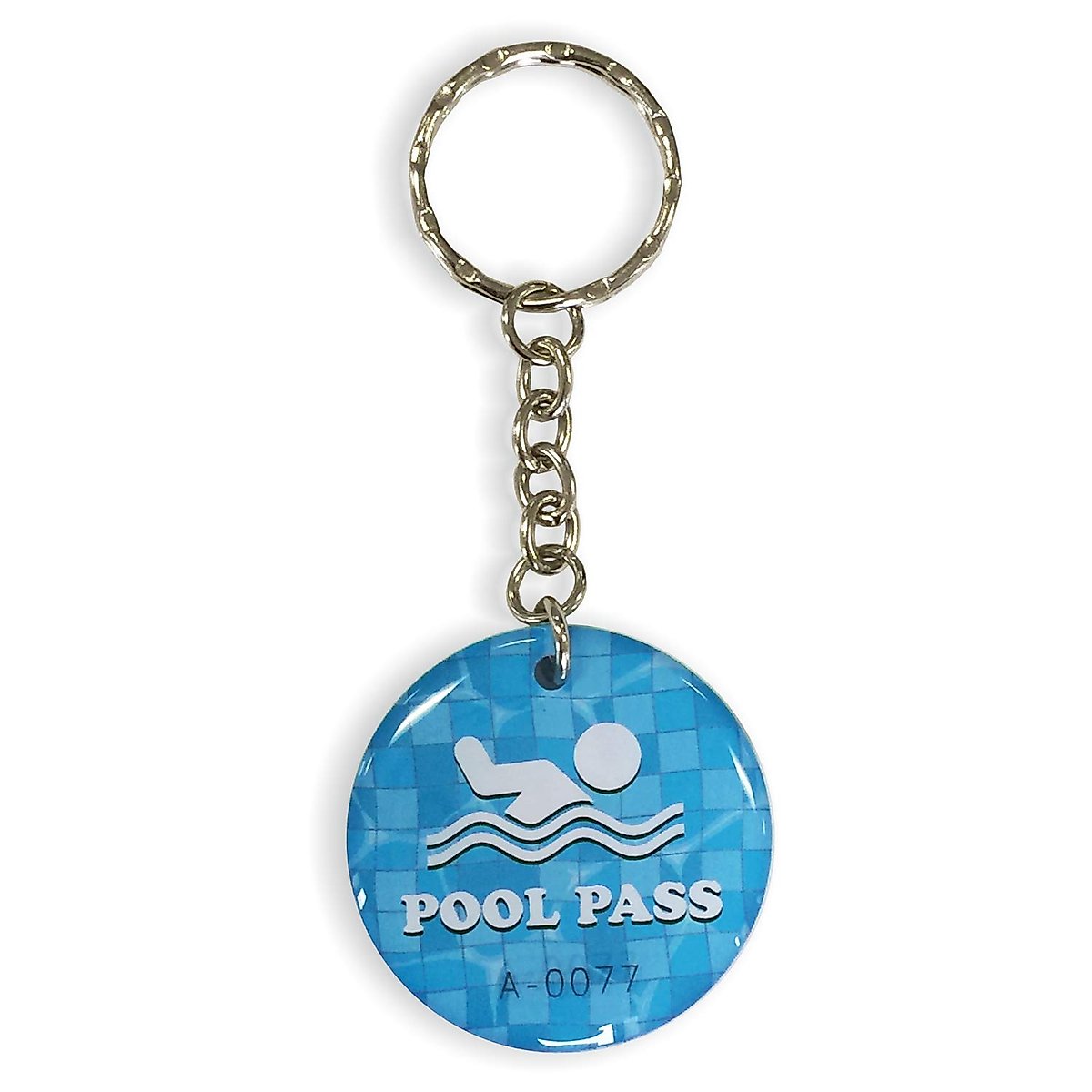 SmartSign Pool Pass Key Tags - Numbered, Box of 50, 1.5 in. Diameter Plastic with Epoxy Coating, Pool Key Chain with Ring, Blue