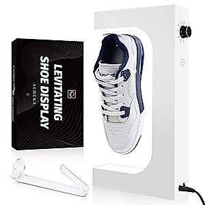 Alheka Levitating Shoe Sneaker Display, Magnetic Floating Shoe Display, Shoe Levitation with Separation Control on LED Light for Sneaker from 200-650g, Gift for Sneakerhead（White with Shoe Stretcher）