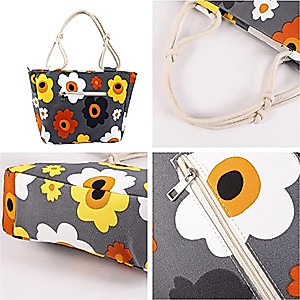Manfnee Women's Flower Large Beach Tote Bag Canvas Handbag for Travel Gym Beach Holiday Shopping