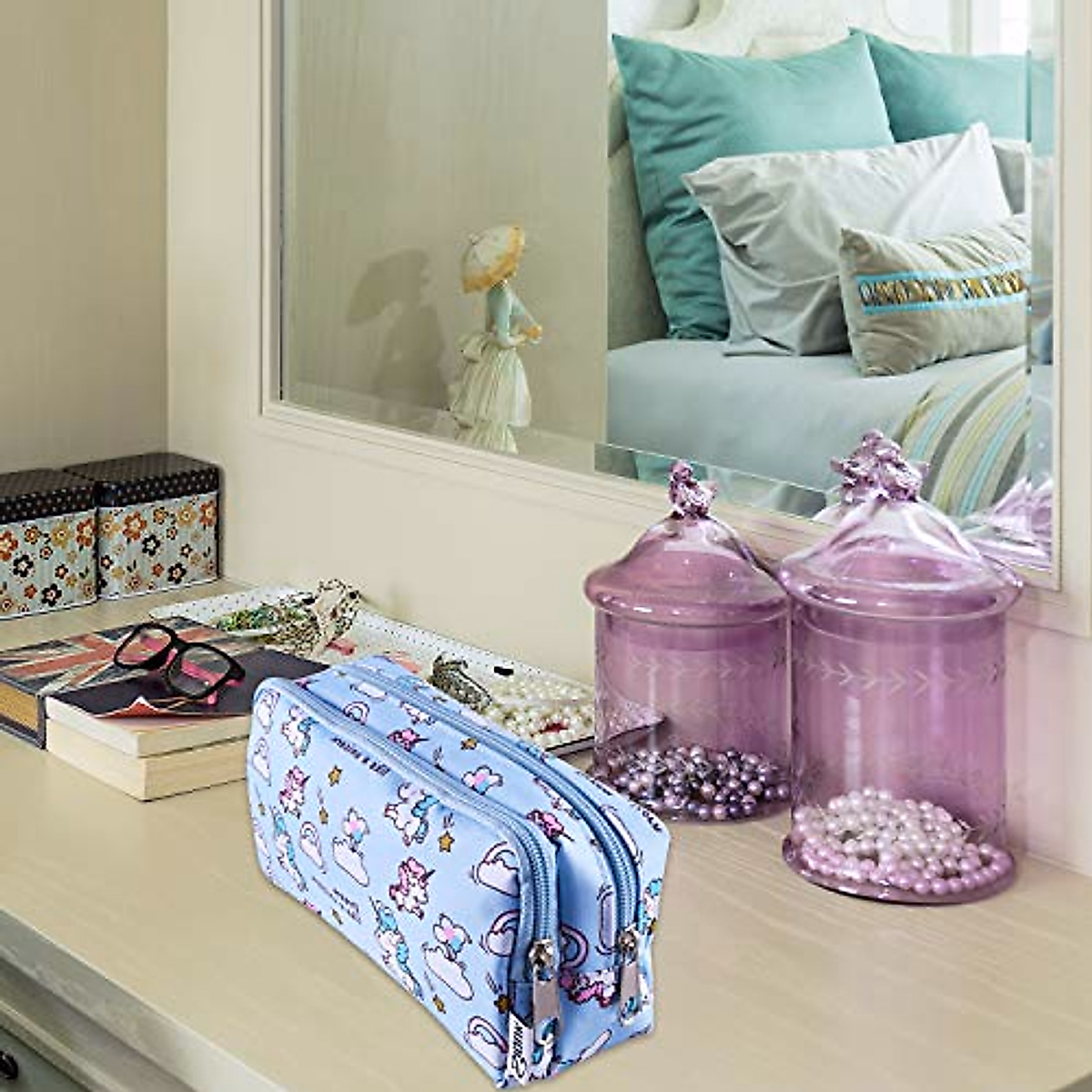 SIQUK Unicorn Pencil Case Large Capacity Pen Bag Double Zippers Unicorn Makeup Bag Stationery Bag Cosmetic Bag with Compartments