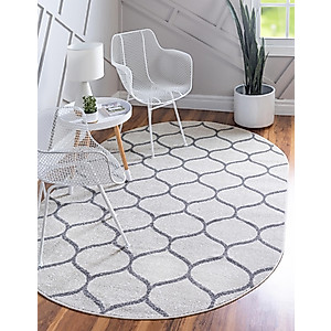 Unique Loom Trellis Frieze Collection Area Rug - Rounded (4' x 6' Oval, Ivory/ Gray)