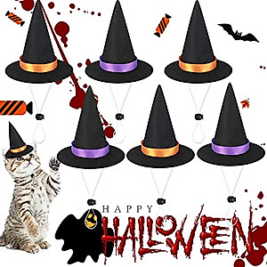6 Pieces Halloween Cat Witch Hat Puppy Halloween Cosplay Witch Hats with Adjustable Elastic Chin Strap for Pets Cats Small Dogs Cosplay Outfit Halloween Costume Party Decoration Accessories, 2 Styles