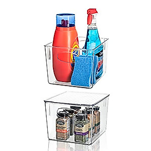 Sorbus Plastic Storage Clear Bins with Lid, Stackable Pantry Organizer Box Bin Containers for Organizing Kitchen Fridge, Food, Snack Pantry Cabinet, Fruit, Vegetables, Bathroom Supplies 2 Pack