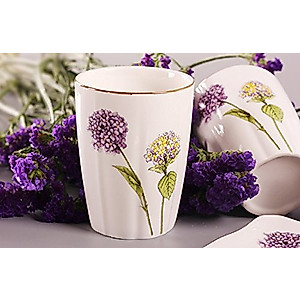 JruF Dandelion Love Ceramic 5 Piece Set Of Bathroom Accessories, Including Decorative Countertop Soap Box, Toothbrush Holder, Tumbler, Lotion Dispenser, Gift Box (Purple)