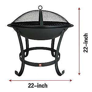 FireBeauty Fire Pit BBQ Grill Pit Bowl with Mesh Spark Screen Cover,Poker