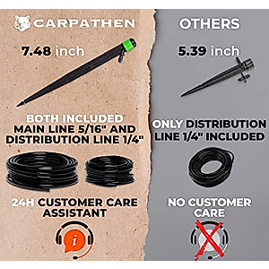 CARPATHEN Irrigation System - Adjustable Premium Drip Irrigation for Small Garden, Potted Plants, Hanging Baskets, Raised Garden Beds, Containers - Complete with Drip Emitters, Tubing and Connectors