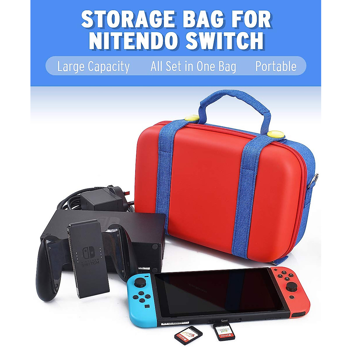 Ravol Carrying Case for Nintendo Switch, Portable Storage Bag for Nintendo Switch Organization - Blue/Red