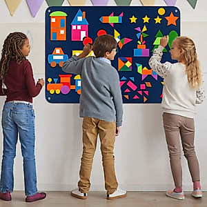 Craftstory 144 Pcs Shapes Felt-Board for Toddlers, Preschool Classroom Must Haves Learning Activities Tangram Toys Teacher Aide 3.5 Ft Large Wall Hang Sensory Activities Kit
