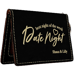 PlaqueMaker Customizable Leatherette Wallet for Date Night - Include your Personal Names-Black with Gold