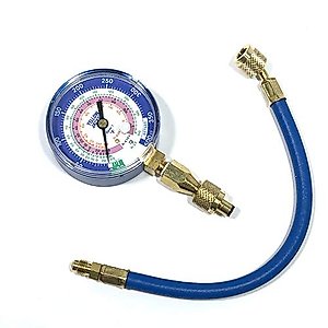 Yellow Jacket 40345 Blue Single Test Pressure Gauge (R22/R410A/R404A) W/12" Hose