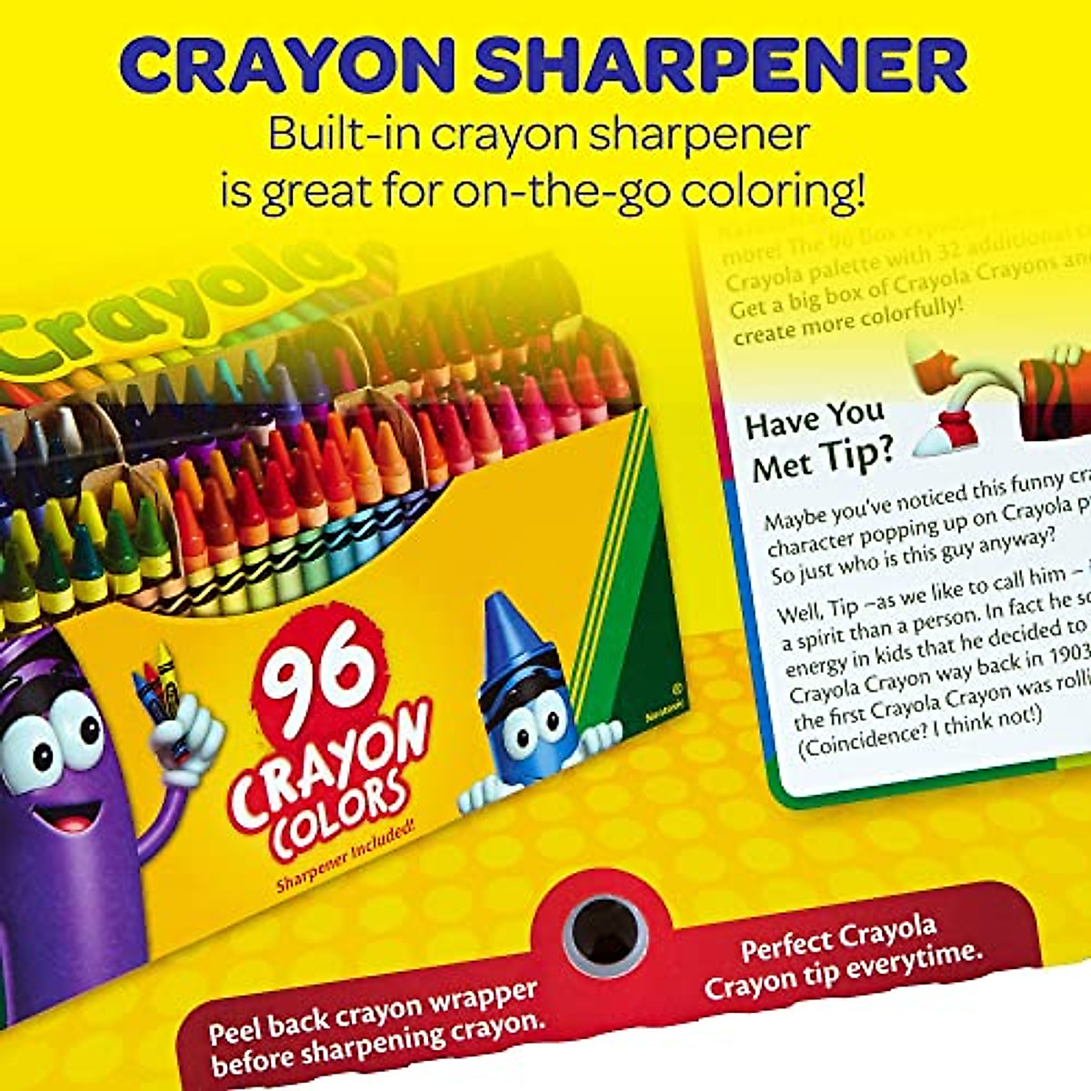 Crayola Classic Color Crayons in Flip-Top Pack with Sharpener, 96 Colors, Gift for Kids