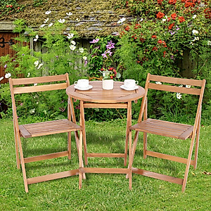 VICTORY RELAX Acacia Wooden Chairs Set of 2, Folding Waterproof Small Patio Chairs with Waterproof and UV Coating, Indoor Outdoor Bistro Set for Garden Balcony Patio Lawn Living Room