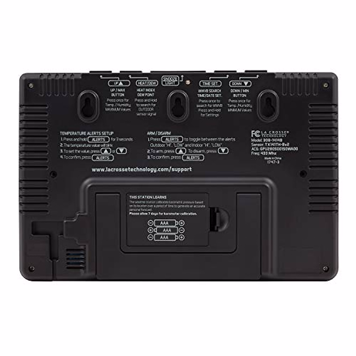 La Crosse Technology 308-1414MB-INT Wireless Color Weather Station with Mold Indicator, Black