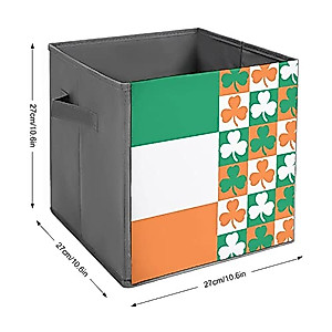 Ireland Flag Shamrock Clover Collapsible Storage Bins Basics Folding Fabric Storage Cubes Organizer Boxes with Handles