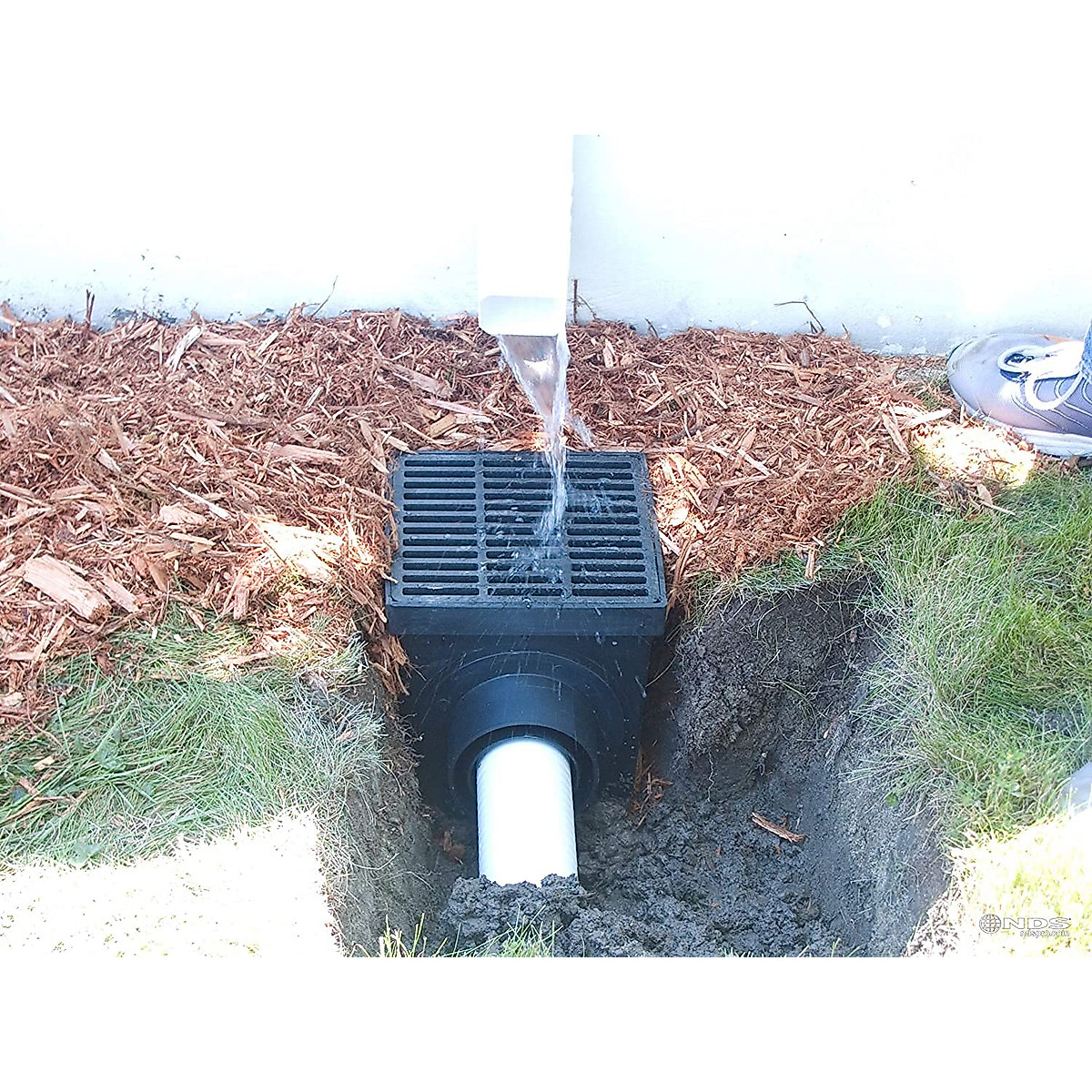 NDS 1200BKITRTL1PK Square Kit with 2-Opening Catch Basin, 2 Adapters, 1 Outlet Plug, and 1 Plastic Drain Grate, 12-Inch, for Lawns, Landscaped Areas, Black