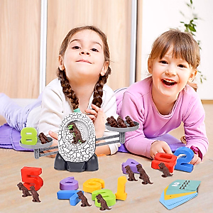 Nueplay 62PCS Balance Math Game, Kids Cartoon Dinosaur Toys STEM Educational Kindergarten Preschool Learning Counting Game for Boys & Girls, Ideal Chrismas Birthday Gift Toys for Children Toddlers