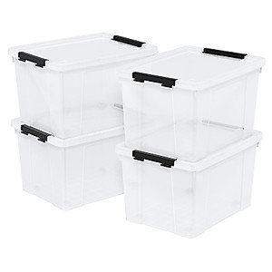 Vadidiya 35 Quart Clear Latch Storage Box with Wheels, 4-Pack Clear Plastic Storage Boxes with Lids