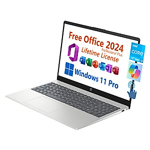 HP 15.6" Business Laptop, Free Microsoft Office 2024 Lifetime License, Copilot AI Chat, HD Touchscreen Display, Intel 6-Core i3-1215U 4.4 GHz, 16GB RAM, 1TB SSD, Long Battery Life, Windows 11 Pro