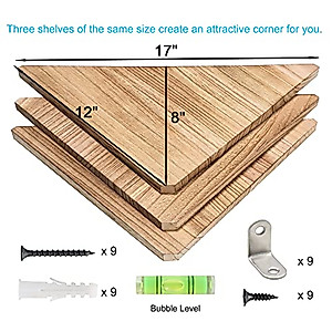 Joiishom Corner Wall Shelf Set of 3, Floating Corner Shelves for Wall, Rustic Wood Wall Storage Display Shelves for Living Room Bedroom Bathroom Kitchen (Carbonized Wood)