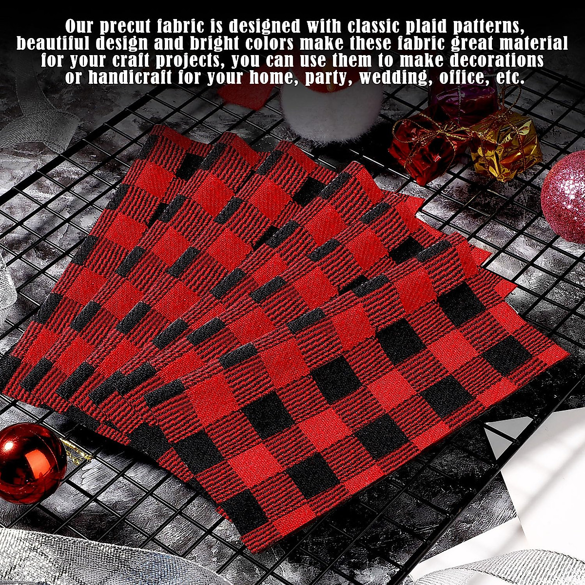 40 Pieces Christmas Buffalo Plaid Fabric Precut Fabric Cotton Squares Quilting Fabric Red and Black Fabric for DIY Sewing Quilting Patchwork Crafts, 5.9 x 5.9 Inch