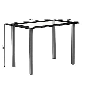 HomVent Dining Table Set for 4, Small Tempered Glass Dining Room Table Set, Kitchen Table and Chairs for Small Spaces, Transparent,White Modern 110cm, Stainless Steel PU Leather (Transparent & Black)