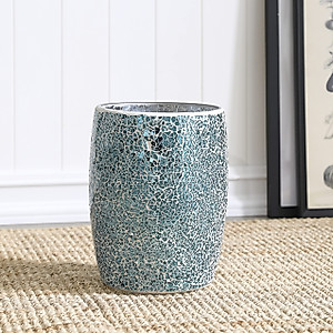 Bathroom Wastebasket - Glass Mosaic Decorative Trash Can Dia 7.5" H 10" (Navy Blue)
