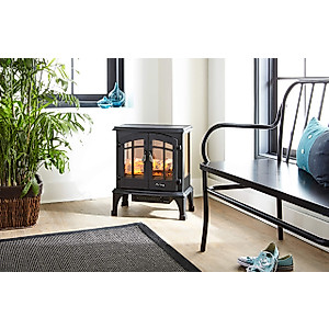 e-Flame USA Jasper Freestanding Electric Fireplace Stove Heater - Realistic 3-D Log and Fire Effect (Black)