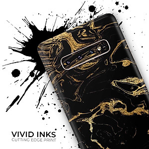 DesignSkinz Black & Gold Marble Swirl V8 Protective Vinyl Decal Wrap Skin Cover Compatible with The Samsung Galaxy S20 (Screen Trim & Back Glass Skin)