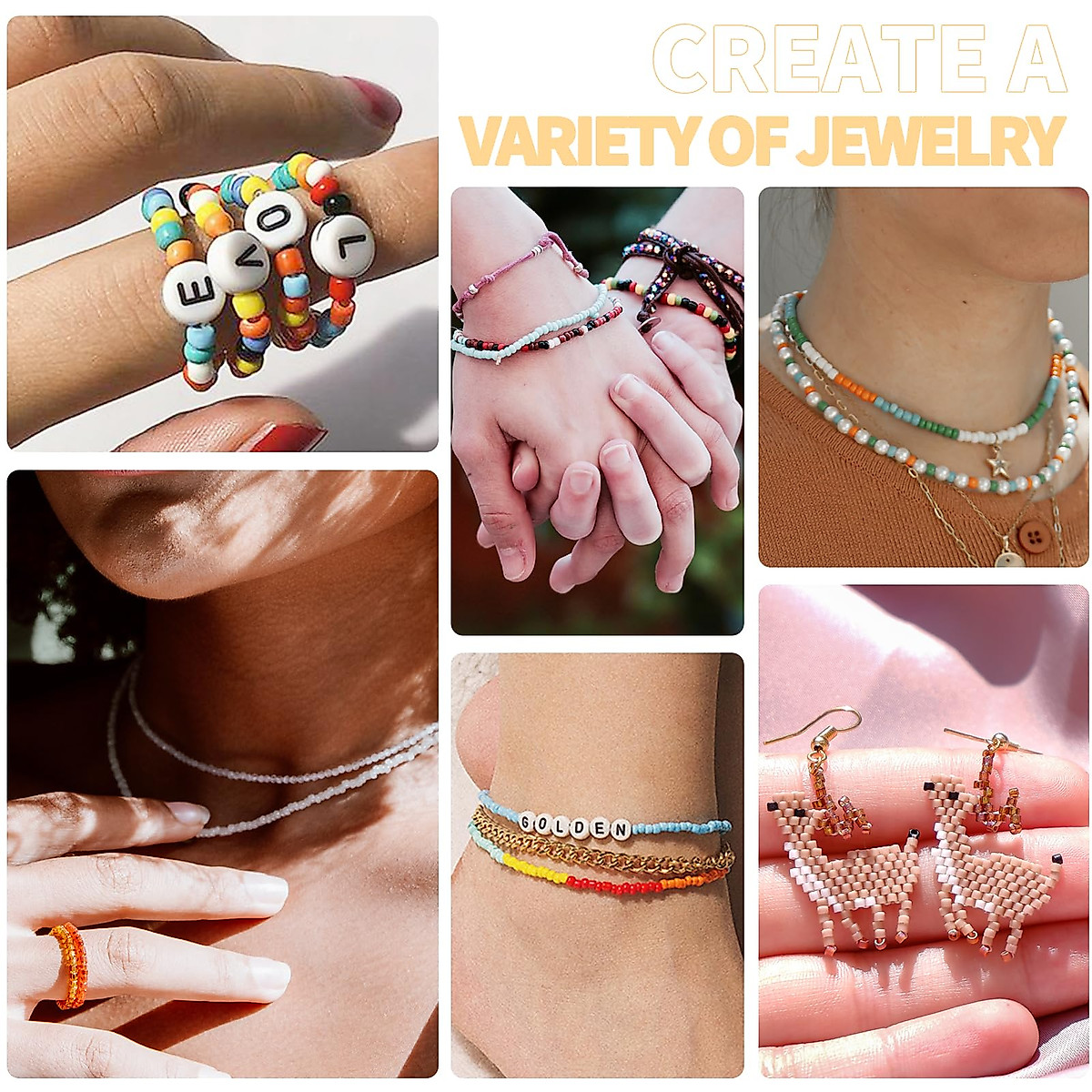 Ghguole 168 Colors 68000pcs 2mm Glass Seed Beads for Jewelry Making Kit, Small Beads Bracelet Making Kit, Tiny Beads Necklace Making Kit with Letter Evil Eye Beads & Charms Pendants, DIY, Art