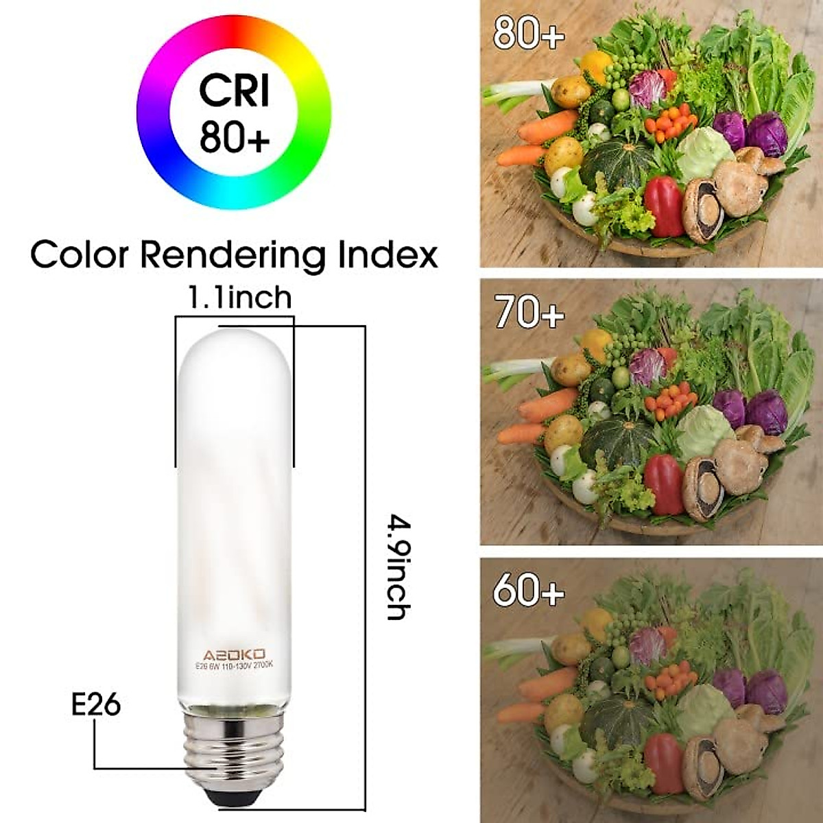 ASOKO T10 LED Frosted Bulbs Warm White 2700K LED Tubular Edison Light Bulbs 6W Dimmable Tube Vintage Led Bulbs 60 Watt Equivalent,E26 Medium Base 6 Packs