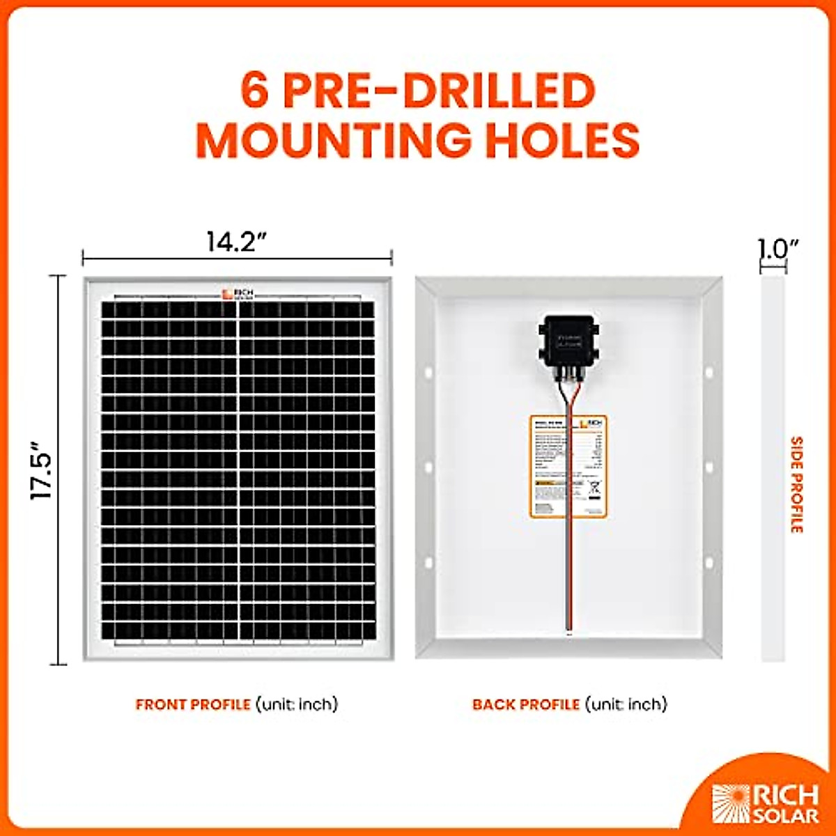 RICH SOLAR 20 Watts 12 Volts Monocrystalline Solar Panel for DC 12V Battery Charging and Any Other Off Grid Applications