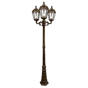 Gama Sonic Royal Bulb Solar Lamp Post Light Kit, 89 inch Tall, Outdoor Triple Head Weathered Bronze Cast Aluminum, Beveled Glass Post Lamp, Light Pole, Warm White Light 2700K 98B303 (Upgraded Panel)