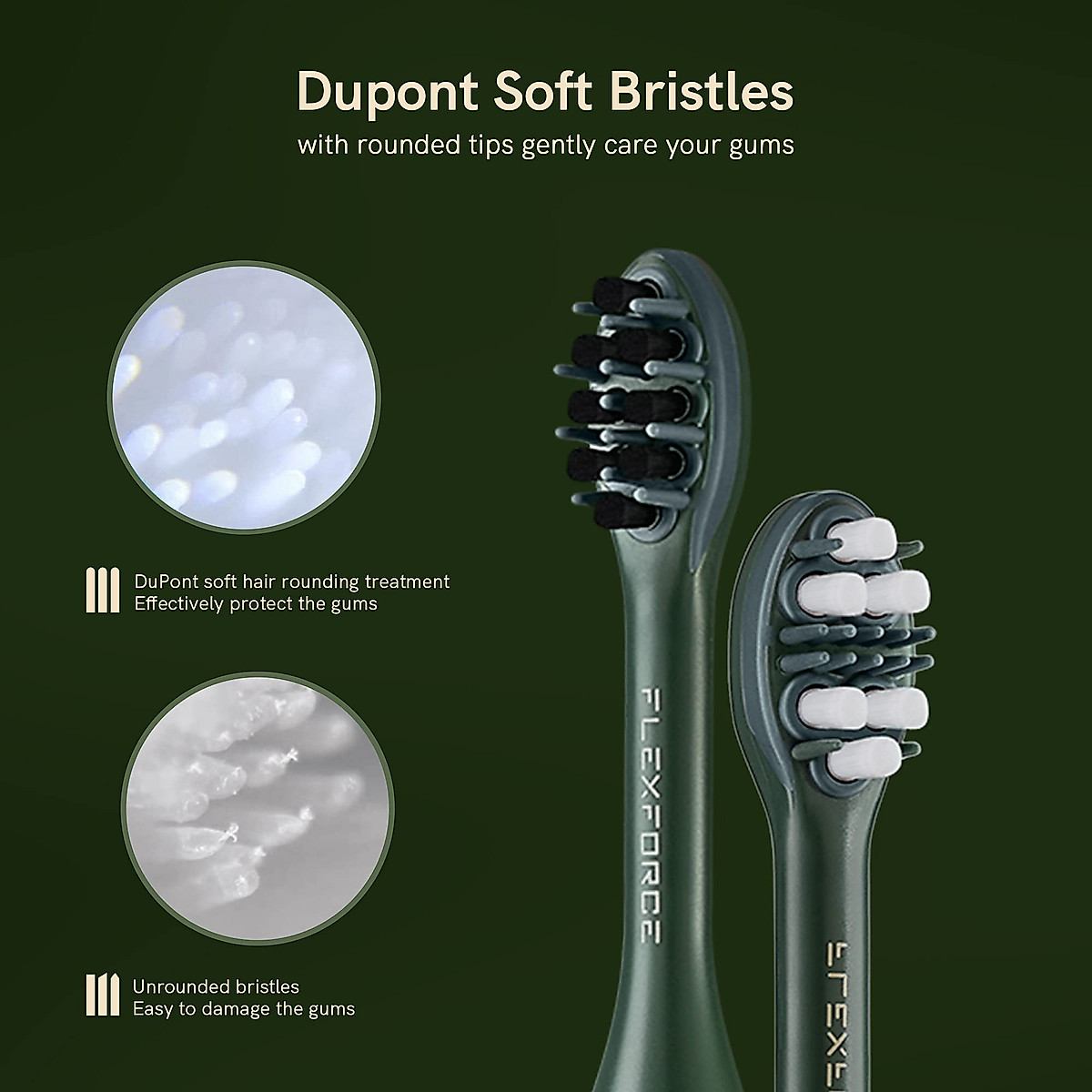 Flexforce Electric Toothbrush Adult, Rotating, Whitening Teeth Without Hurting Gums, 4 Replacement Toothbrush Heads, 1 Travel Box, 1 Dental Floss, Inductive Rechargeable, 5 Cleaning Modes, Green