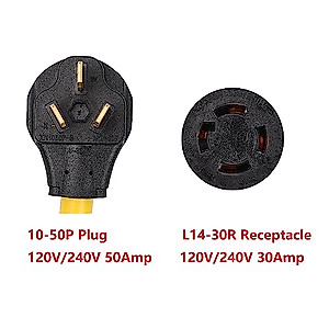 ONETAK NEMA 10-50P to L14-30R 120V/240V 50 Amp 3 Prong Male Plug to 4 Prong Twist Lock Female Outlet Receptacle Generator Welder Dryer EV Charger RV Power Cord Adapter
