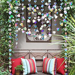 Fecedy 4 Pack Iridescent Love-Heart Garland Hanging Neon Streamers Banner for Birthday Bachelorette Baby Bridal Shower Engagement Valentines Decoration